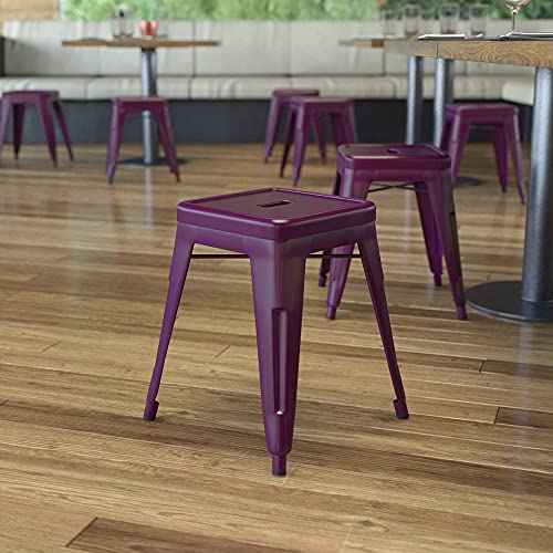 Flash Furniture Metal Dining-Table Height Stool - Backless Purple Commercial Grade Stool - 18 Inch Stackable Dining Chair - Set of 4