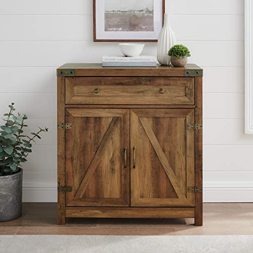 Walker Edison Cass Modern Farmhouse Double Barn Door Accent Cabinet, 30 Inch, Rustic Oak