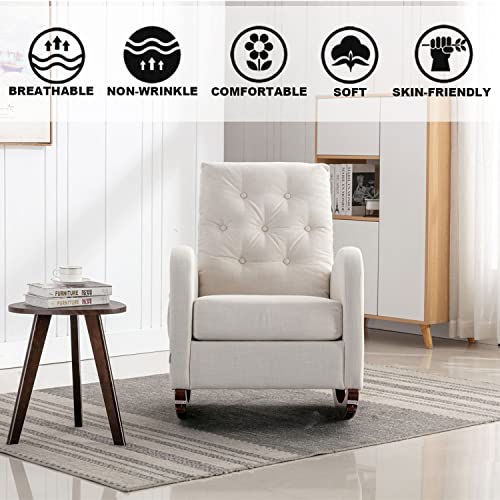 Rocking Chair Modern,Upholstered Glider Rocker Chair for Nursery,Comfy Armchair with Side Pocket for Living Room (White)