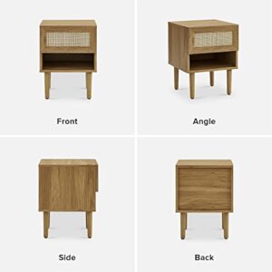 mopio Haylee Rattan Side Table Nightstand, End Table for Living Room & Bedroom to Compliment Your Bed or Sofa (Single, Natural Oak)