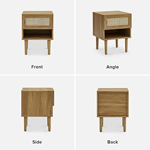 mopio Haylee Rattan Side Table Nightstand, End Table for Living Room & Bedroom to Compliment Your Bed or Sofa (Single, Natural Oak)