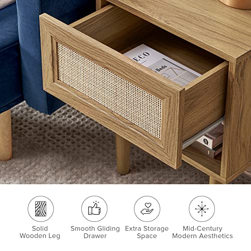 mopio Haylee Rattan Side Table Nightstand, End Table for Living Room & Bedroom to Compliment Your Bed or Sofa (Single, Natural Oak)