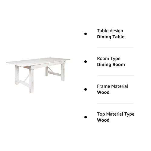 Flash Furniture HERCULES Series 7' x 40" Rectangular Antique Rustic White Solid Pine Folding Farm Table