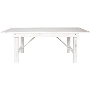 Flash Furniture HERCULES Series 7' x 40" Rectangular Antique Rustic White Solid Pine Folding Farm Table