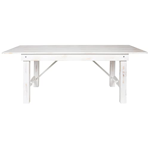 Flash Furniture HERCULES Series 7' x 40" Rectangular Antique Rustic White Solid Pine Folding Farm Table