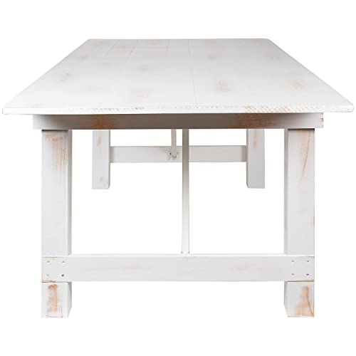 Flash Furniture HERCULES Series 7' x 40" Rectangular Antique Rustic White Solid Pine Folding Farm Table