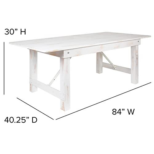 Flash Furniture HERCULES Series 7' x 40" Rectangular Antique Rustic White Solid Pine Folding Farm Table