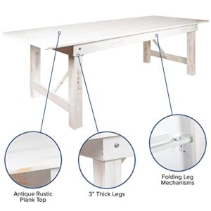 Flash Furniture HERCULES Series 7' x 40" Rectangular Antique Rustic White Solid Pine Folding Farm Table