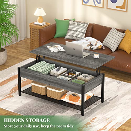 Homieasy Coffee Table, Lift Top Coffee Table with Storage Shelf and Hidden Compartment, Modern Lift Top Table for Living Room, Wood Lift Tabletop, Metal Frame - Black Oak