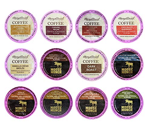 Harry & David and Moose Munch Single Serve Coffee Sampler, 12 Flavors (3 cups each)