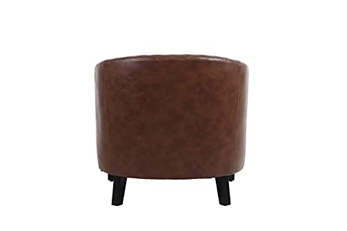 SSLine Armchair Barrel Club Chair,Modern PU Leather Accent Chair Arm Club Chair w/Nailheads and Solid Wood Legs,Tub Barrel Style Lounge Chair for Living Room Bedroom Reception Room (Brown)