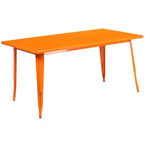 Flash Furniture Commercial Grade 31.5" x 63" Rectangular Orange Metal Indoor-Outdoor Table Set with 6 Arm Chairs