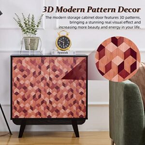 Qiozzey Modern Storage Cabinet with 3D Patterns, Floor Standing Buffet Cabinet, Oak Lines Finish Sideboard Organizer, Anti-Dipping Wood Cabinet for Bedroom, Bathroom, Living Room, Kitchen, Office