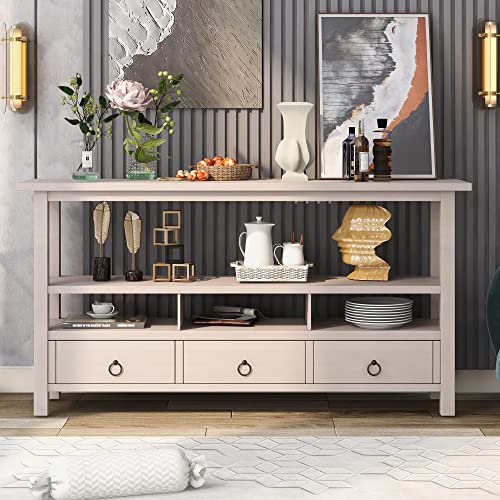 LUMISOL Entrayway Console Table Sofa Table Buffet Server with Double Storey Tabletop, 3 Drawers and 3 Intermediate Compartments for Living Room (Gray Wash)