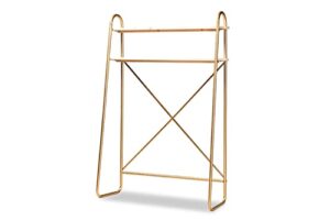 baxton studio merida gold finished and brown finished 2-tier twin size shelf