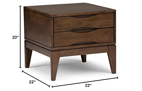 SIMPLIHOME Harper Solid Hardwood 22 inch wide Square Mid Century Modern End Side Table in Walnut Brown with Storage, 2 Drawers, for the Living Room and Bedroom