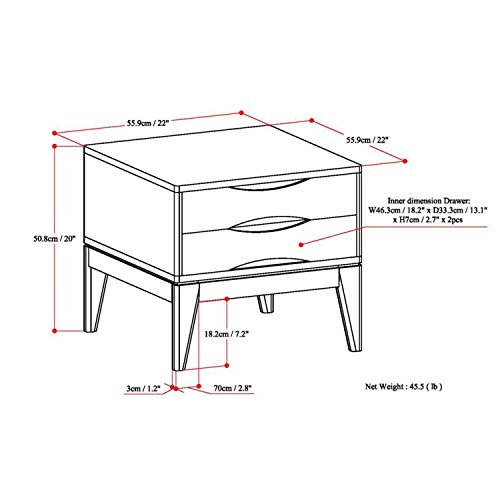 SIMPLIHOME Harper Solid Hardwood 22 inch wide Square Mid Century Modern End Side Table in Walnut Brown with Storage, 2 Drawers, for the Living Room and Bedroom