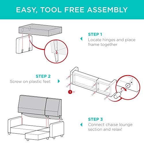 Best Choice Products Linen Sectional Sofa for Home, Apartment, Dorm, Bonus Room, Compact Spaces w/Chaise Lounge, 3-Seat, L-Shape Design, Reversible Ottoman Bench, 680lb Capacity - Blue/Gray