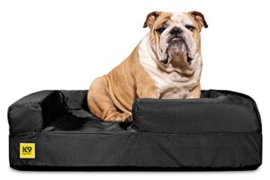 k9 ballistics tough rip-stop 3.5 bolster orthopedic dog bed (medium, obsidian black) with headrest. made for medium sized dogs