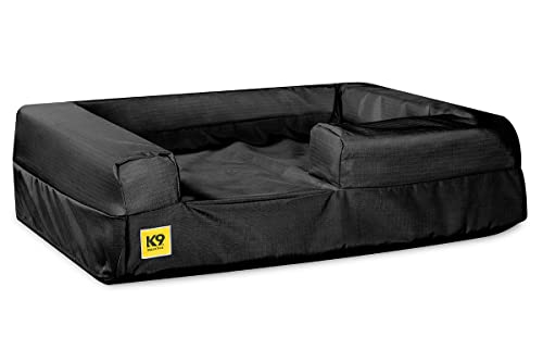 K9 Ballistics Tough Rip-Stop 3.5 Bolster Orthopedic Dog Bed (Medium, Obsidian Black) with headrest. Made for Medium Sized Dogs