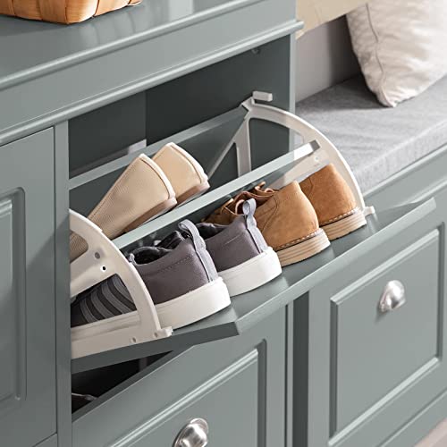 Haotian FSR79-HG, Grey Shoe Cabinet with 4 Flip Drawers, Freestanding Shoe Rack, Shoe Storage Cupboard Organizer Unit