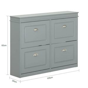 Haotian FSR79-HG, Grey Shoe Cabinet with 4 Flip Drawers, Freestanding Shoe Rack, Shoe Storage Cupboard Organizer Unit