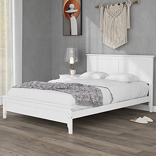 Knocbel Modern Full Platform Bed Frame with Headboard Footboard and 10 Slats Support, No Box Spring Needed, 76" L x 54.3" W x 38.2" H (White)