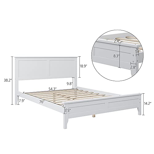 Knocbel Modern Full Platform Bed Frame with Headboard Footboard and 10 Slats Support, No Box Spring Needed, 76" L x 54.3" W x 38.2" H (White)