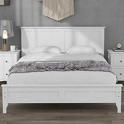 Knocbel Modern Full Platform Bed Frame with Headboard Footboard and 10 Slats Support, No Box Spring Needed, 76" L x 54.3" W x 38.2" H (White)