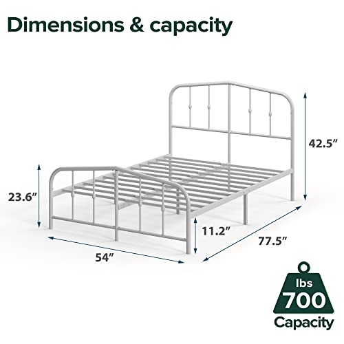 Zinus Heidi Metal Platform Bed Frame / Steel Mattress Foundation / No Box Spring Needed / Easy Assembly, White, Full