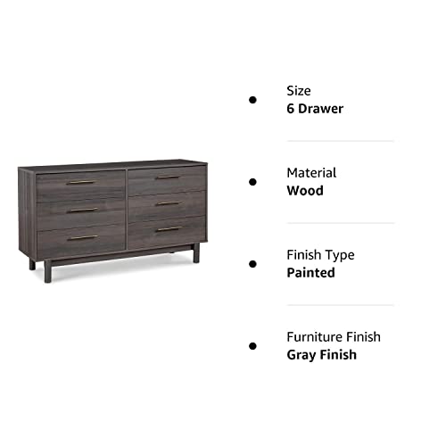 Signature Design by Ashley Brymont Mid-Century Modern 6 Drawer Dresser, Dark Gray