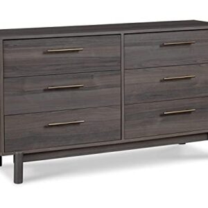 Signature Design by Ashley Brymont Mid-Century Modern 6 Drawer Dresser, Dark Gray