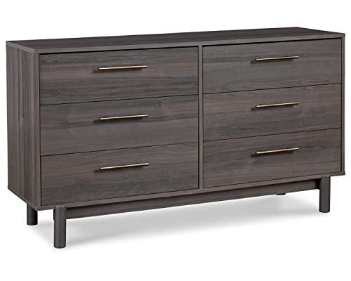 Signature Design by Ashley Brymont Mid-Century Modern 6 Drawer Dresser, Dark Gray