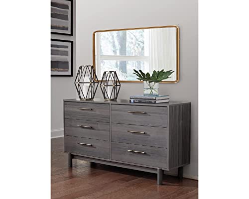 Signature Design by Ashley Brymont Mid-Century Modern 6 Drawer Dresser, Dark Gray