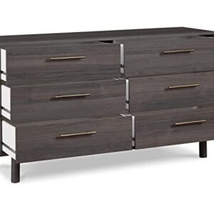 Signature Design by Ashley Brymont Mid-Century Modern 6 Drawer Dresser, Dark Gray