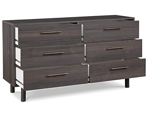 Signature Design by Ashley Brymont Mid-Century Modern 6 Drawer Dresser, Dark Gray