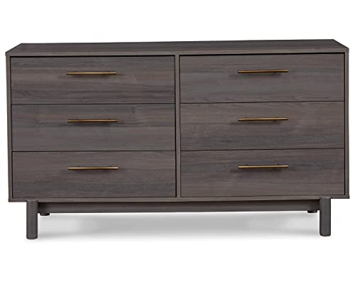 Signature Design by Ashley Brymont Mid-Century Modern 6 Drawer Dresser, Dark Gray