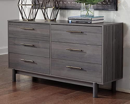 Signature Design by Ashley Brymont Mid-Century Modern 6 Drawer Dresser, Dark Gray