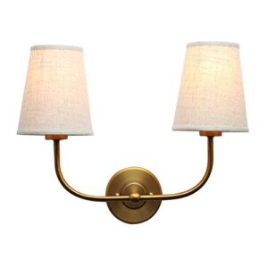 permo vintage double sconce antique 2-lights with flared funnel linen beige fabric shade