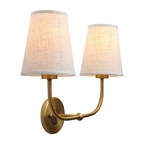 Permo Vintage Double Sconce Antique 2-Lights with Flared Funnel Linen Beige Fabric Shade