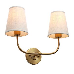 Permo Vintage Double Sconce Antique 2-Lights with Flared Funnel Linen Beige Fabric Shade