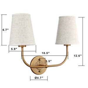 Permo Vintage Double Sconce Antique 2-Lights with Flared Funnel Linen Beige Fabric Shade