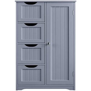 yaheetech bathroom floor cabinet, freestanding storage oragnizer unit kitchen cupboard w/ 4 drawers & adjustable shelves, using for living room/kitchen/bathroom, gray