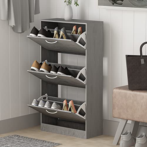 FUFU&GAGA Shoe Cabinet with 2 Flip Drawers for Entryway, Modern Shoe Storage Cabinet, Freestanding Shoe Rack Storage Organizer (23.6”W x 9.4”D x 31.4”H)(Grey-3 Flip Drawers)