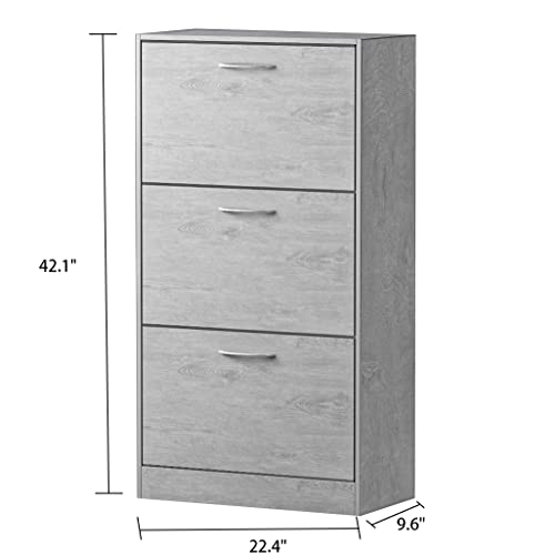 FUFU&GAGA Shoe Cabinet with 2 Flip Drawers for Entryway, Modern Shoe Storage Cabinet, Freestanding Shoe Rack Storage Organizer (23.6”W x 9.4”D x 31.4”H)(Grey-3 Flip Drawers)