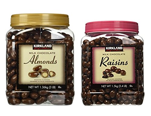 Kirkland Signature Chocolate Roasted Almonds & Chocolate Raisin Bundle - Includes Kirkland Signature Milk Chocolate Roasted Almonds (3.0 LB) & Milk Chocolate Raisin (3.4 LB)