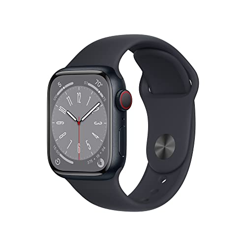 Apple Watch Series 8 [GPS + Cellular 41mm] Smart Watch w/Midnight Aluminum Case with Midnight Sport Band - S/M. Fitness Tracker, Blood Oxygen & ECG Apps, Always-On Retina Display, Water Resistant