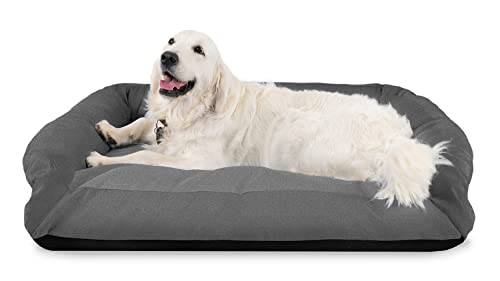 K9 Ballistics Tough Bolster Nesting Pillow Sofa Dog Beds - Washable, Durable and Water Resistant, Made for Medium Dogs, M 33"x27", Two-Tone Gray Velvet