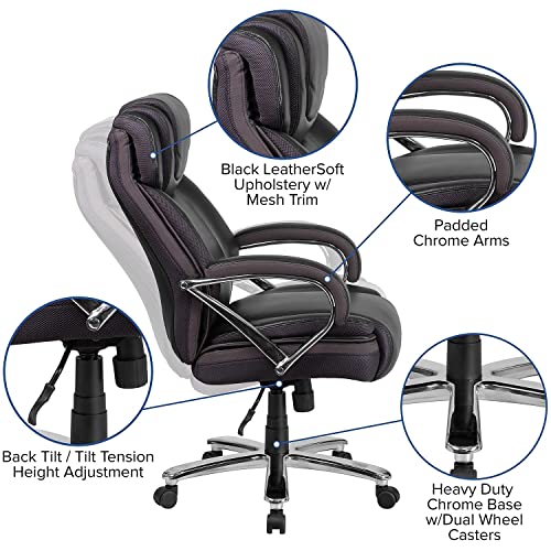 Flash Furniture HERCULES Series Big & Tall 500 lb. Rated Black LeatherSoft Executive Swivel Ergonomic Office Chair with Extra Wide Seat