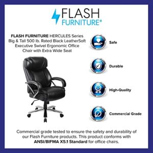 Flash Furniture HERCULES Series Big & Tall 500 lb. Rated Black LeatherSoft Executive Swivel Ergonomic Office Chair with Extra Wide Seat